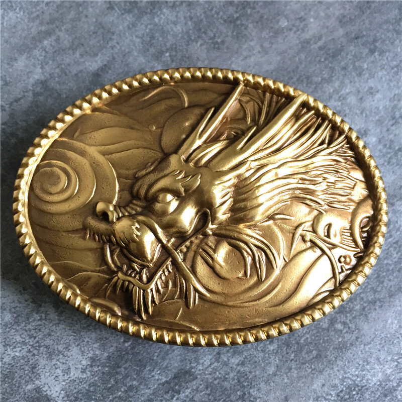 Пряжка на ремень латунная цвет старая латунь 40 мм с голова дракона бляха армейская латунь