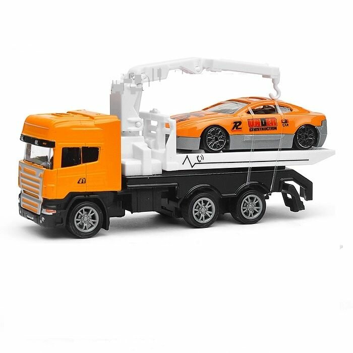 Машина металл Эвакуатор 12см, с машиной 7см, инерция подвижный кран, в коробке