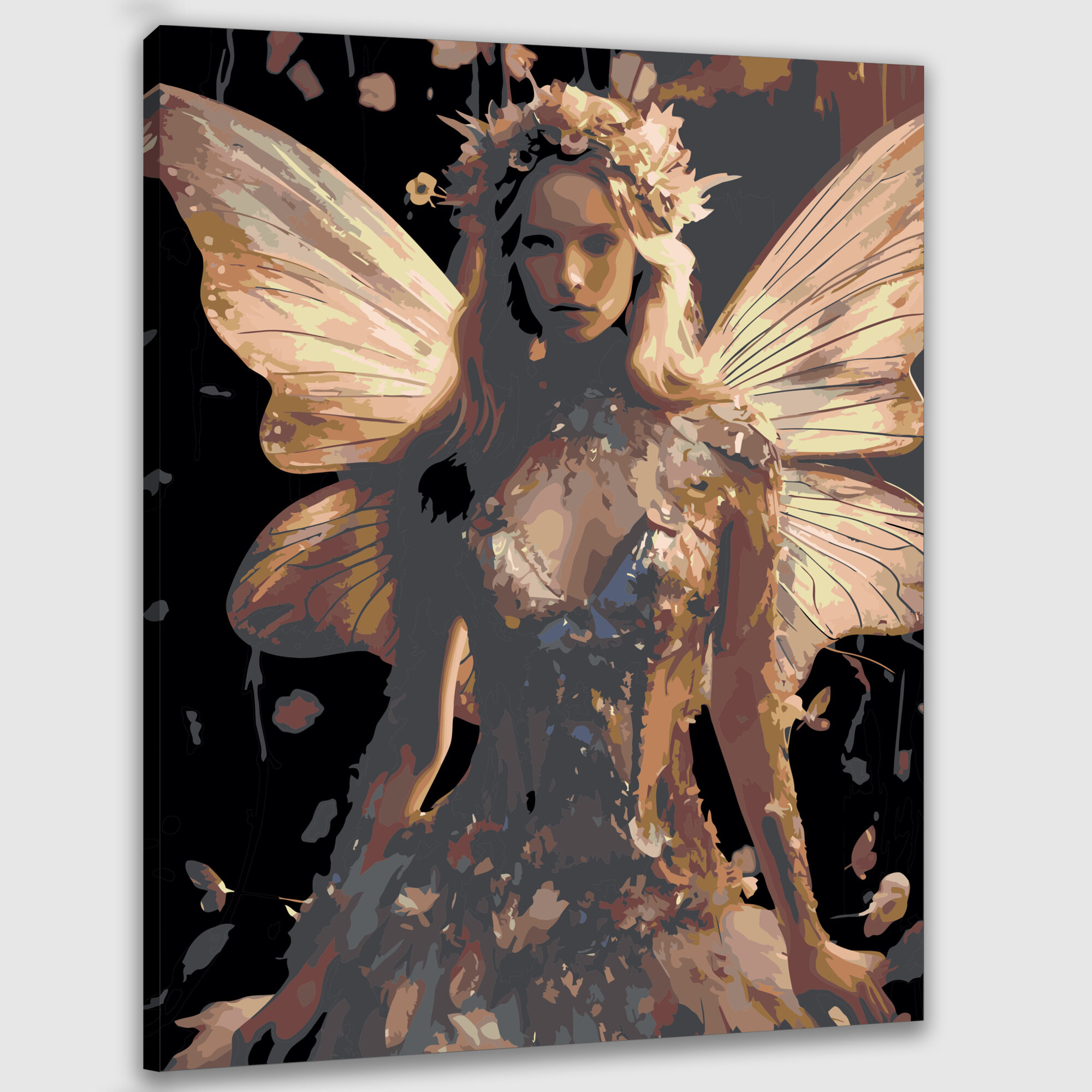 Картина по номерам 40x50 см, фотография, реальный костюм, фея, детали, блестки, перья, солнце, луг, волшебство, сказка