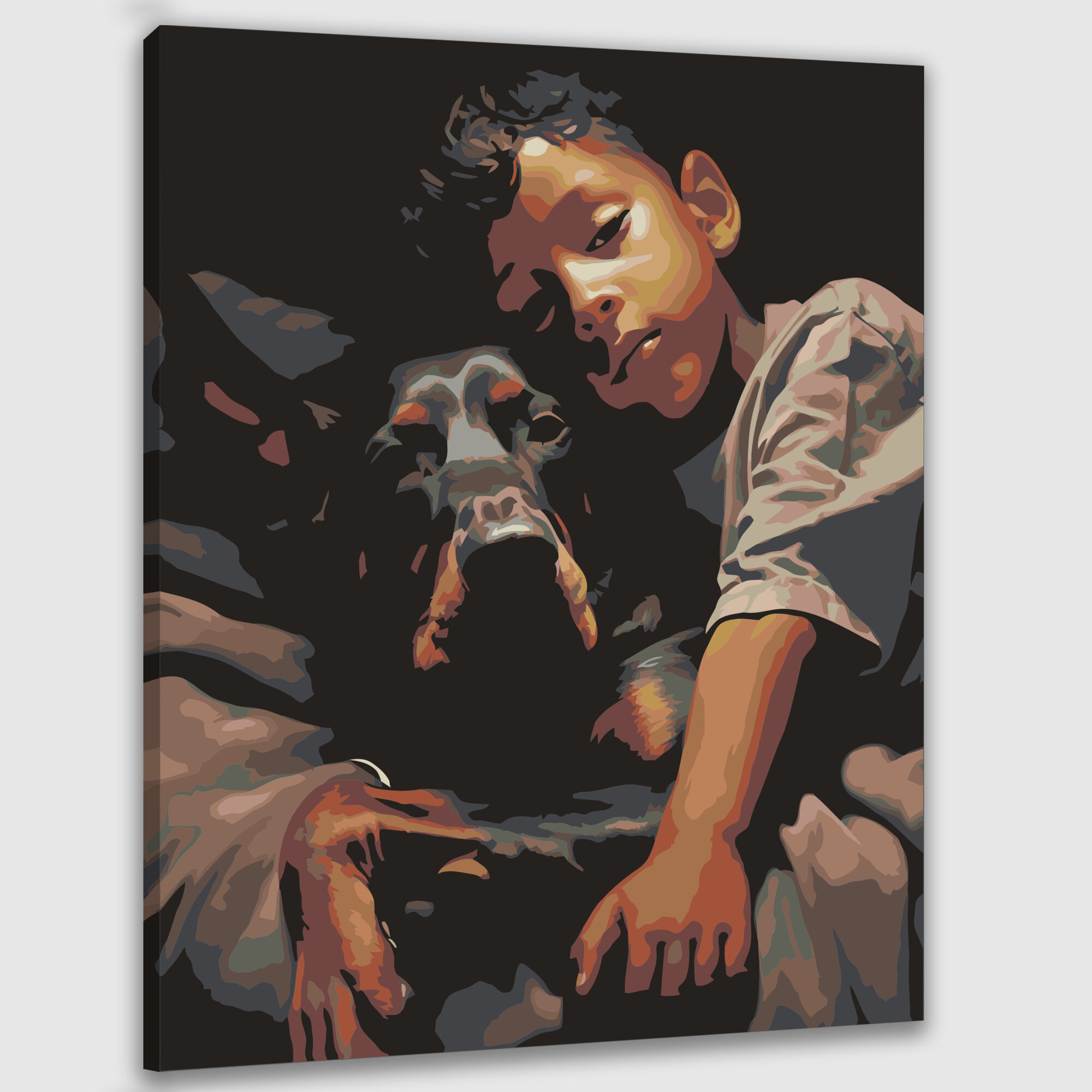 Картина по номерам 40x50 см, доберман-пинчер, страж, ребенок, бдительность, преданность, мягкие тона, теплое освещение