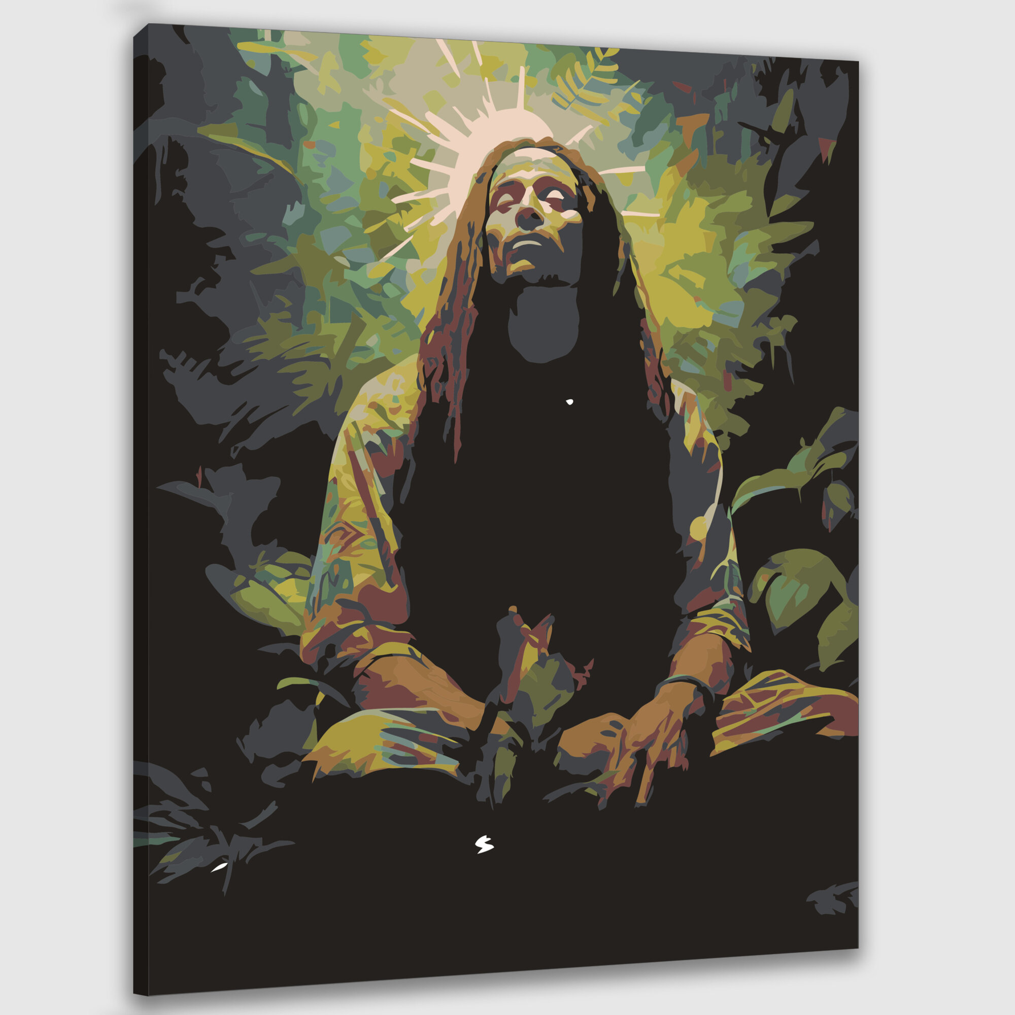 Картина по номерам 40x50 см, картина маслом, шаман, природа, пышная зелень, высокие деревья, мазки кисти