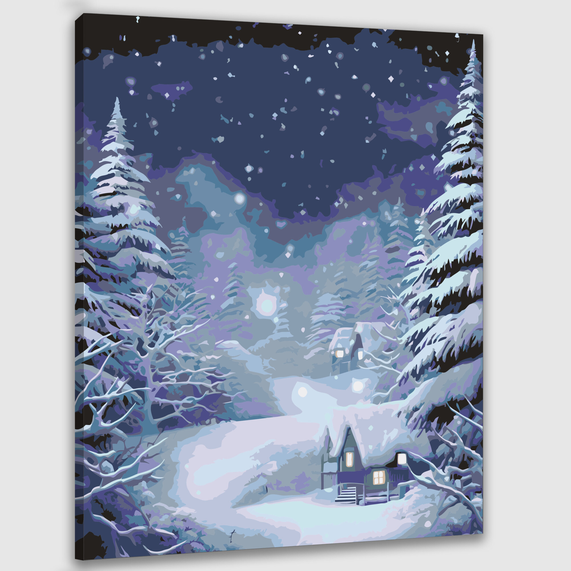Картина по номерам 40x50 см, зимняя страна чудес, снегопад, заснеженные деревья, лунный свет, белый пейзаж, сосульки