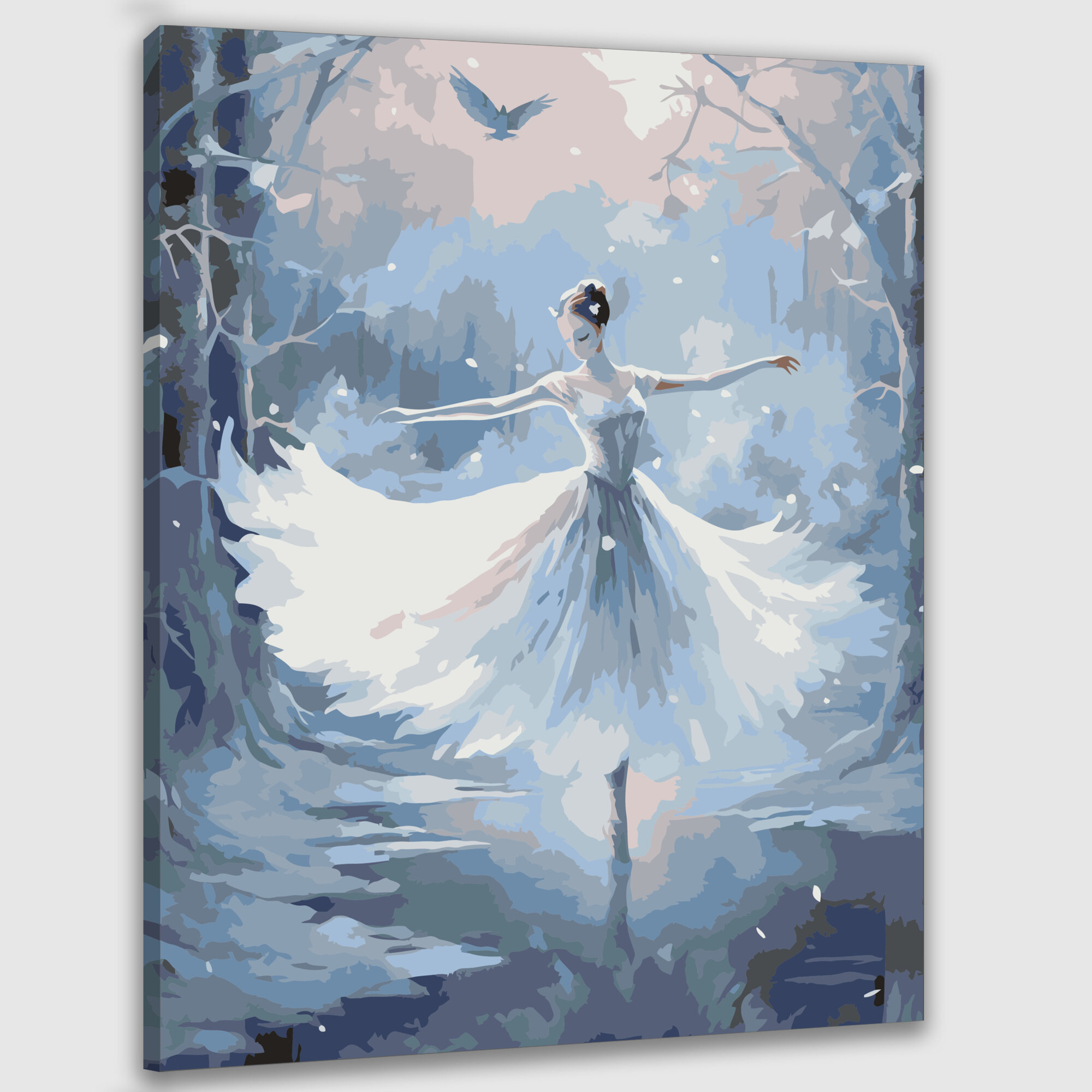 Картина по номерам 40x50 см, акварельная иллюстрация, балерина, зимняя страна чудес, белая пачка, пуанты, снежинки