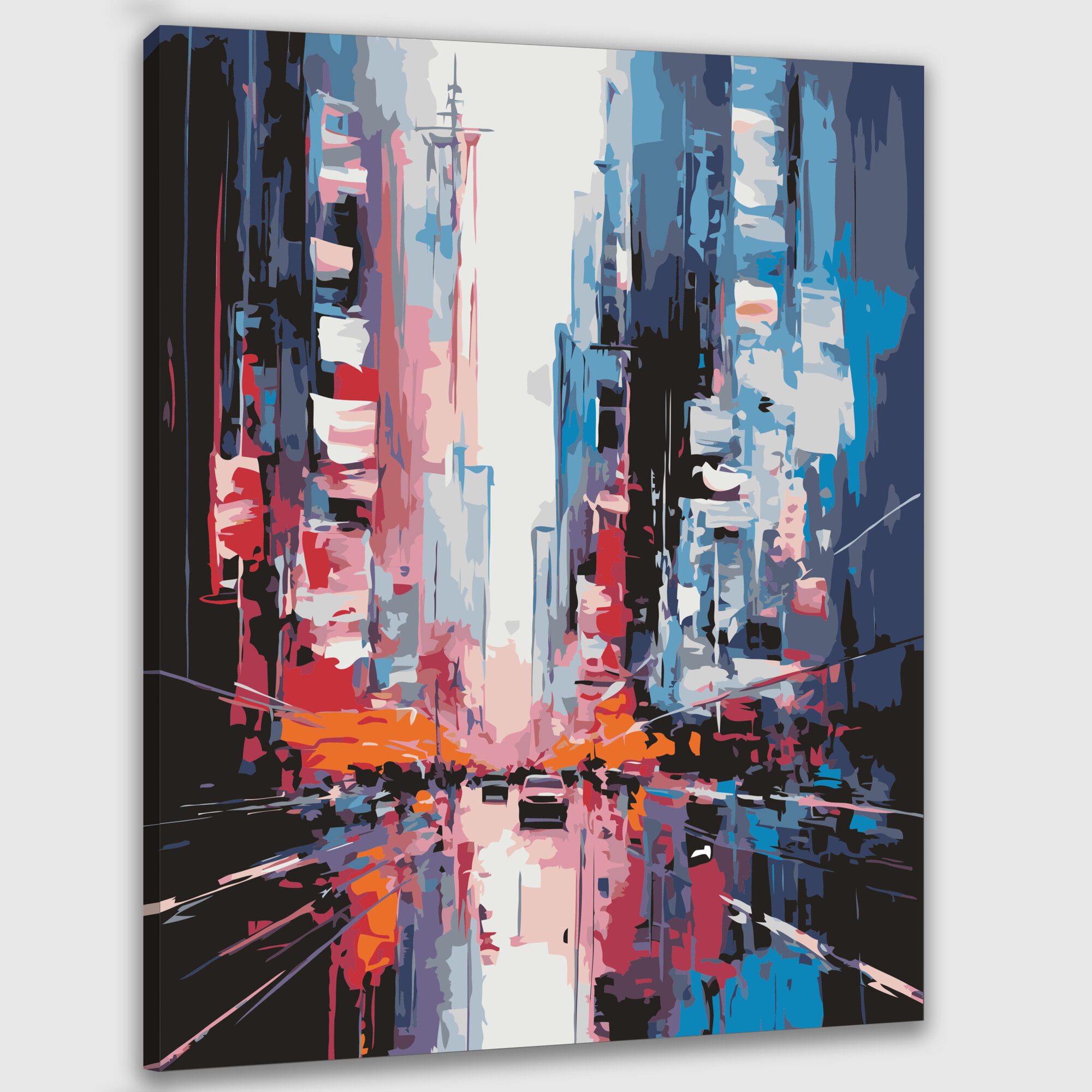 Картина по номерам 40x50 см, абстрактная картина, акриловые краски, яркие цвета, энергичный ночной город