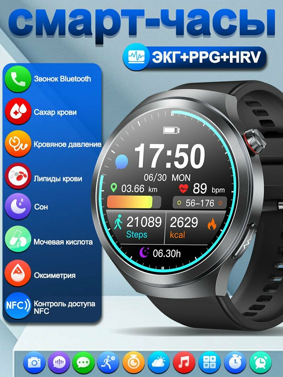 SACOSDING смарт часы для управления здоровьем, большой экран 1,73' AMOLED, ЭКГ, мониторинг глюкозы в крови