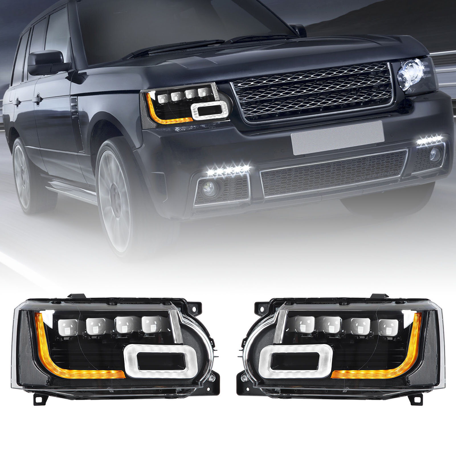 Полностью светодиодные матричные фары, замена проектора для Land Rover Range Rover Vogue L322 Facelift 2010–2012 с левым рулем