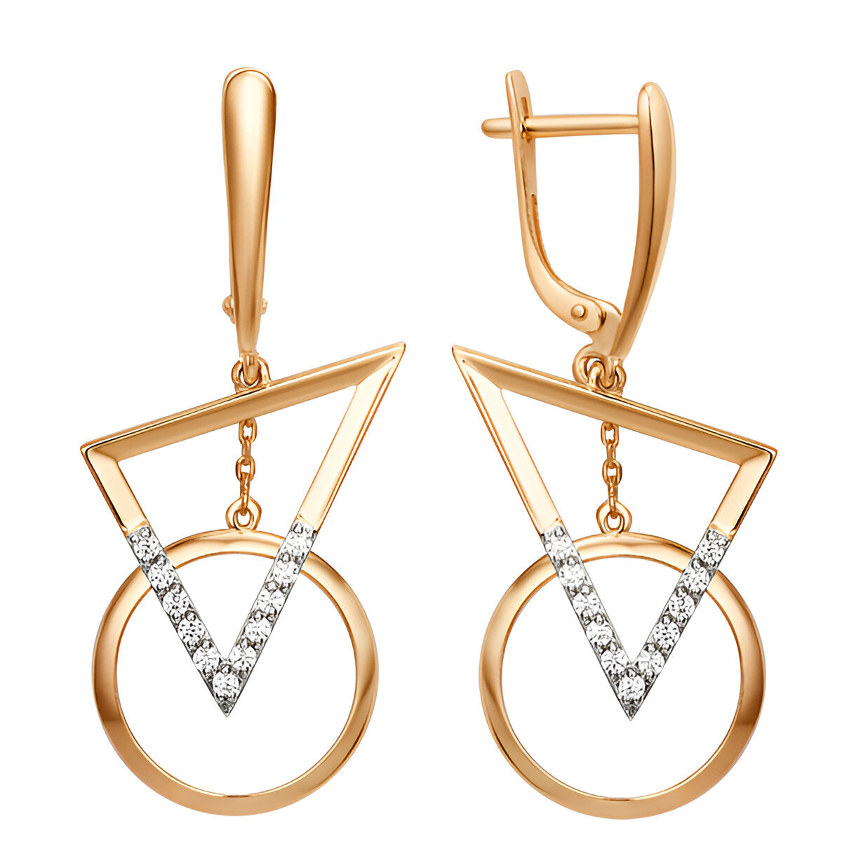 Серьги с подвесками, красное золото, 585 проба, фианит