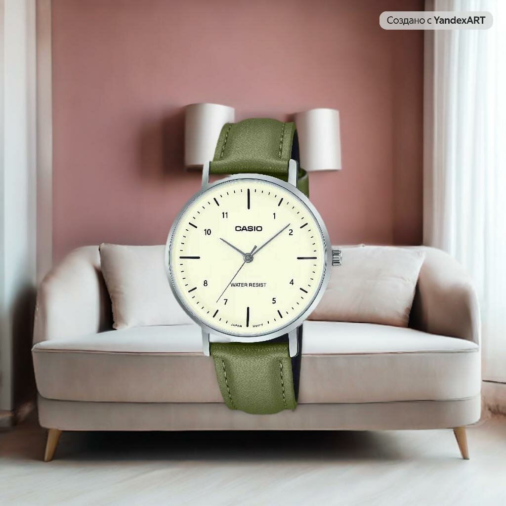 Наручные часы CASIO, зеленый, бежевый, серебряный — фото 1