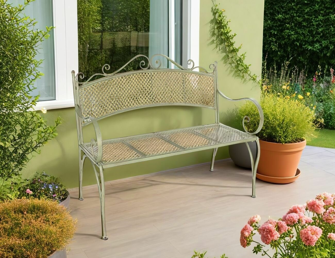 Садовая скамейка ажурный прованс, металл, зелёная, 108х91 см, Edelman 1023701