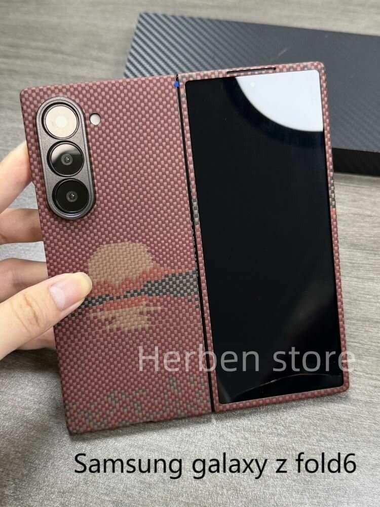 Чехол кевларовый для Samsung Galaxy Z fold6 Ариновое волокно kevlar Магнитный, Металлическое кольцо
