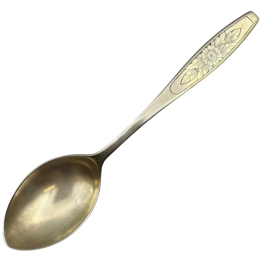 Ложка столовая "Хризантема", 20 см, серебро 0.875, 1975 г. Северная чернь (5СЧ), СССР