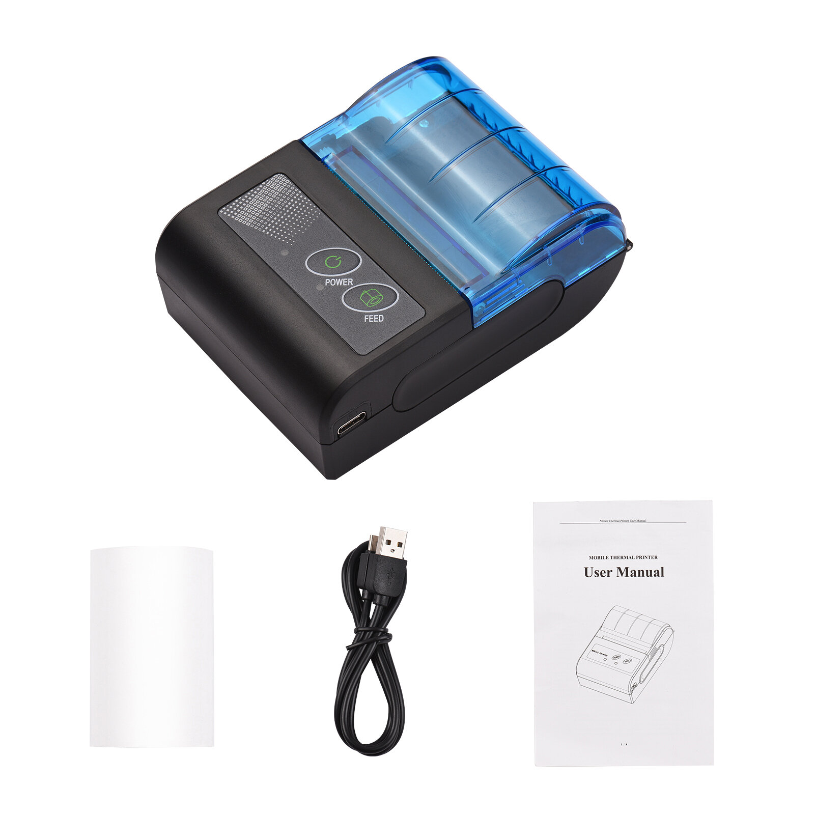 Bisofice Portable Mini Thermal Printer 2 -дюймовый беспроводной USB -квитанция Билет Принтер билет с 58 -мм печатной бумагой, совместимой с Windows для iOS Android для продаж ресторанов.