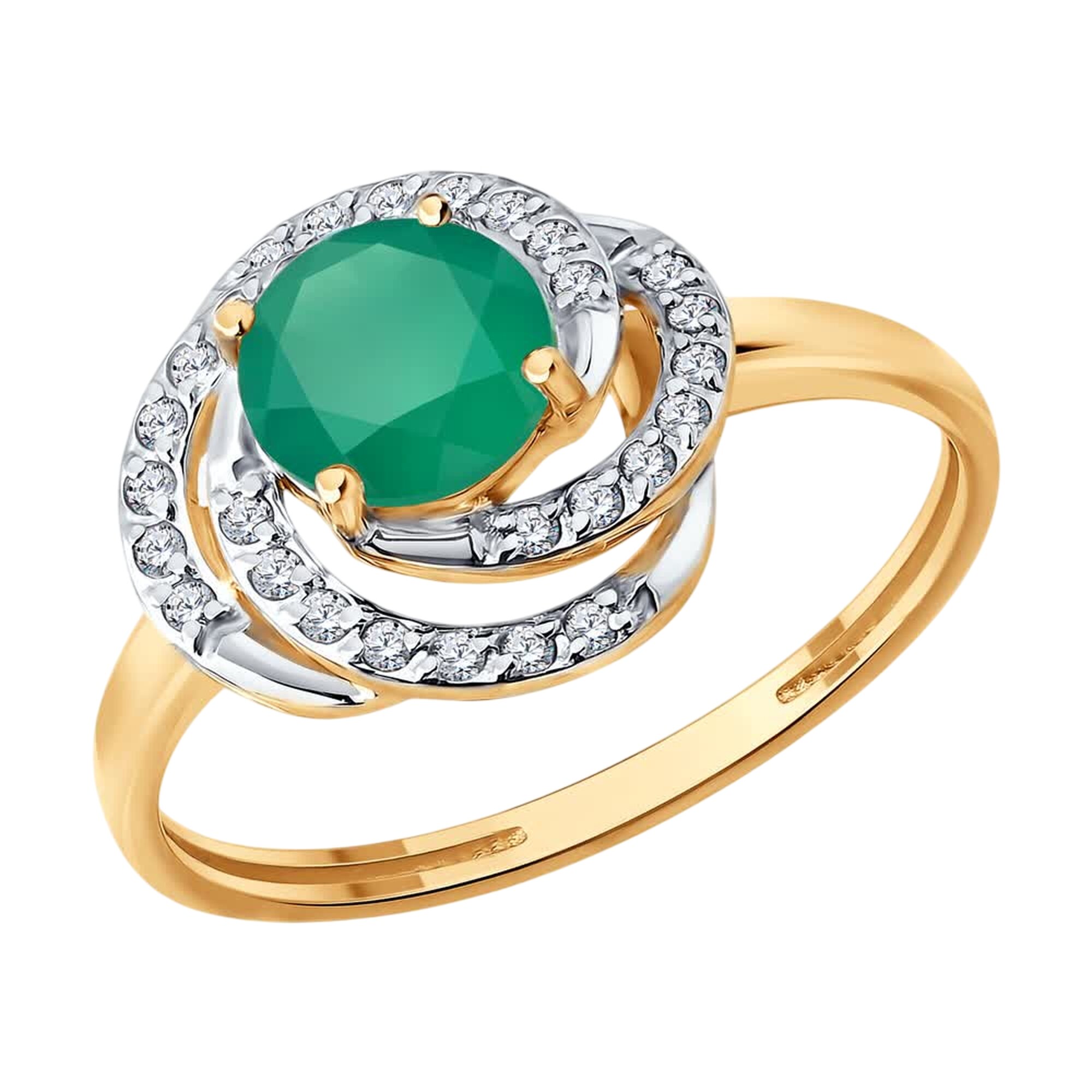 Кольцо, красное золото, 585 проба, фианит, агат