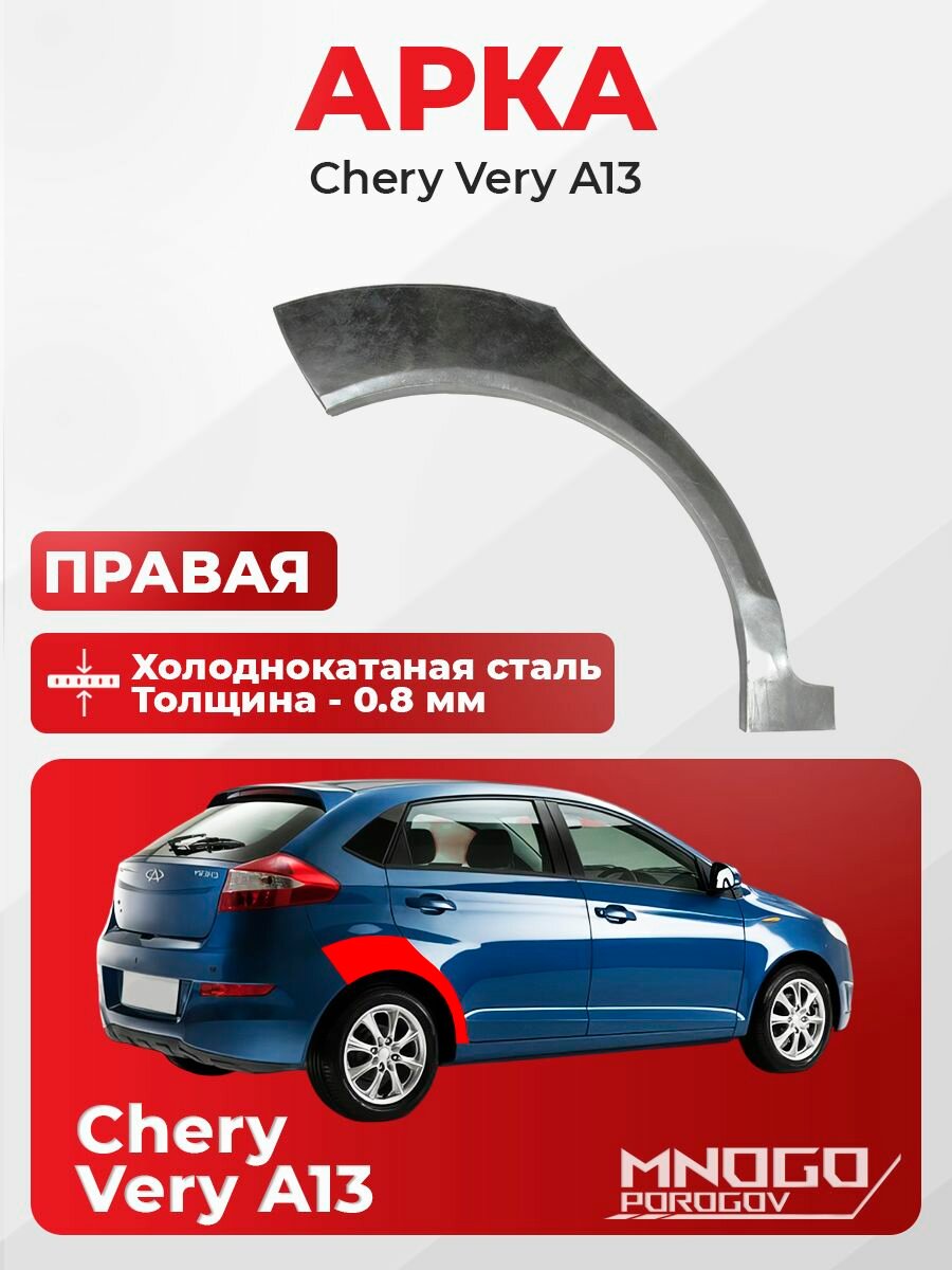 Задняя правая арка на Chery Very (A13) хетчбэк 5 дверей 2011-2014 холоднокатаная сталь, толщина 0,8 мм (Чери Вери А13), . кузовной ремонт.
