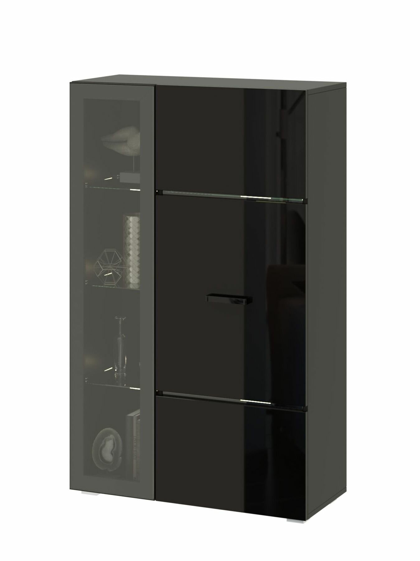 Шкаф Николь с полками 800х1300х346 (Черный глянец/Черный)