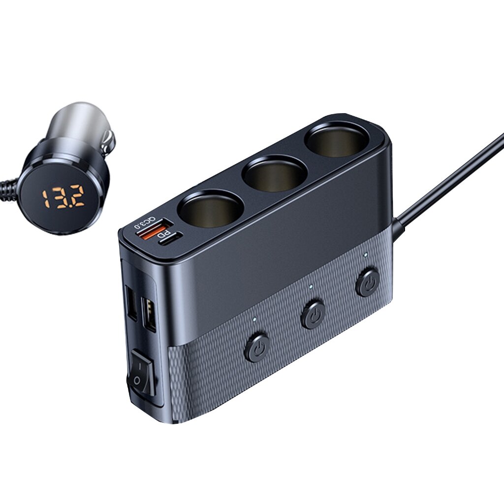 Быстрая зарядка нескольких устройств Независимые переключатели зарядных устройств Разветвитель на 3 розетки Адаптер питания с 4 портами USB Индикация напряжения