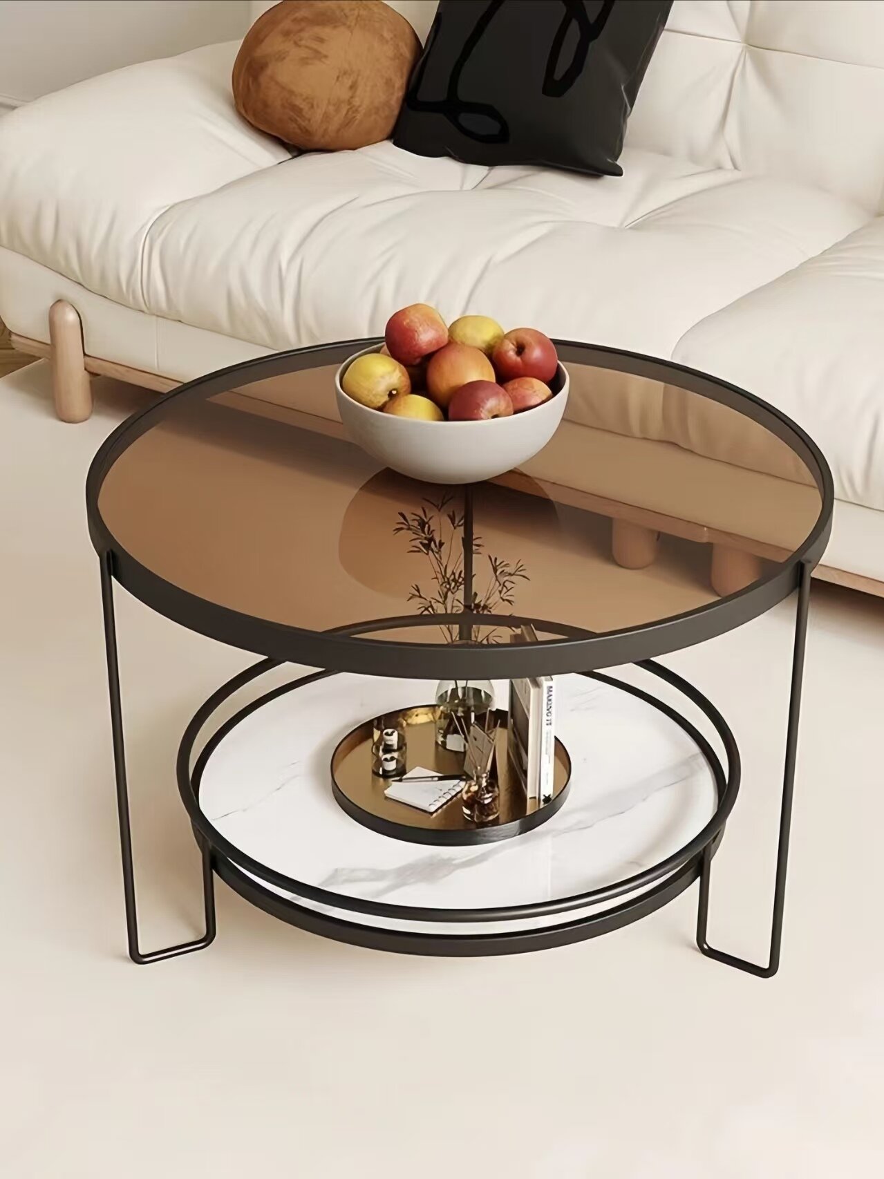 Стеклянный журнальный столик "Минимализм", круглый, черный, стекло, металл, диаметр 60см