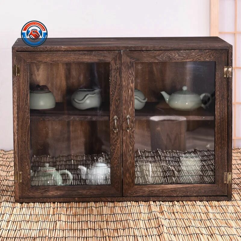 Витрина для посуды и чайного сервиза, тумба из жженого тунгового дерева с пылезащитными стеклянными дверцами и съемными перегородками, компактная тумба 60x30x43 см