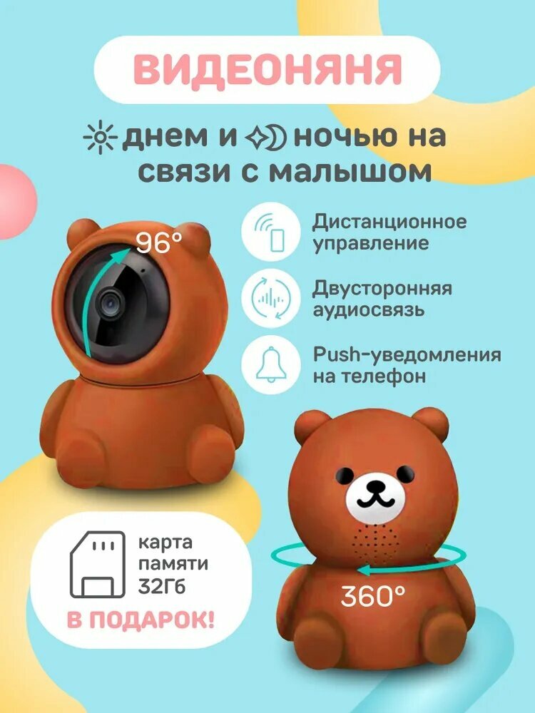 Видеоняня "Smart Mom", с функцией ночного видения, с картой памяти, 32ГБ