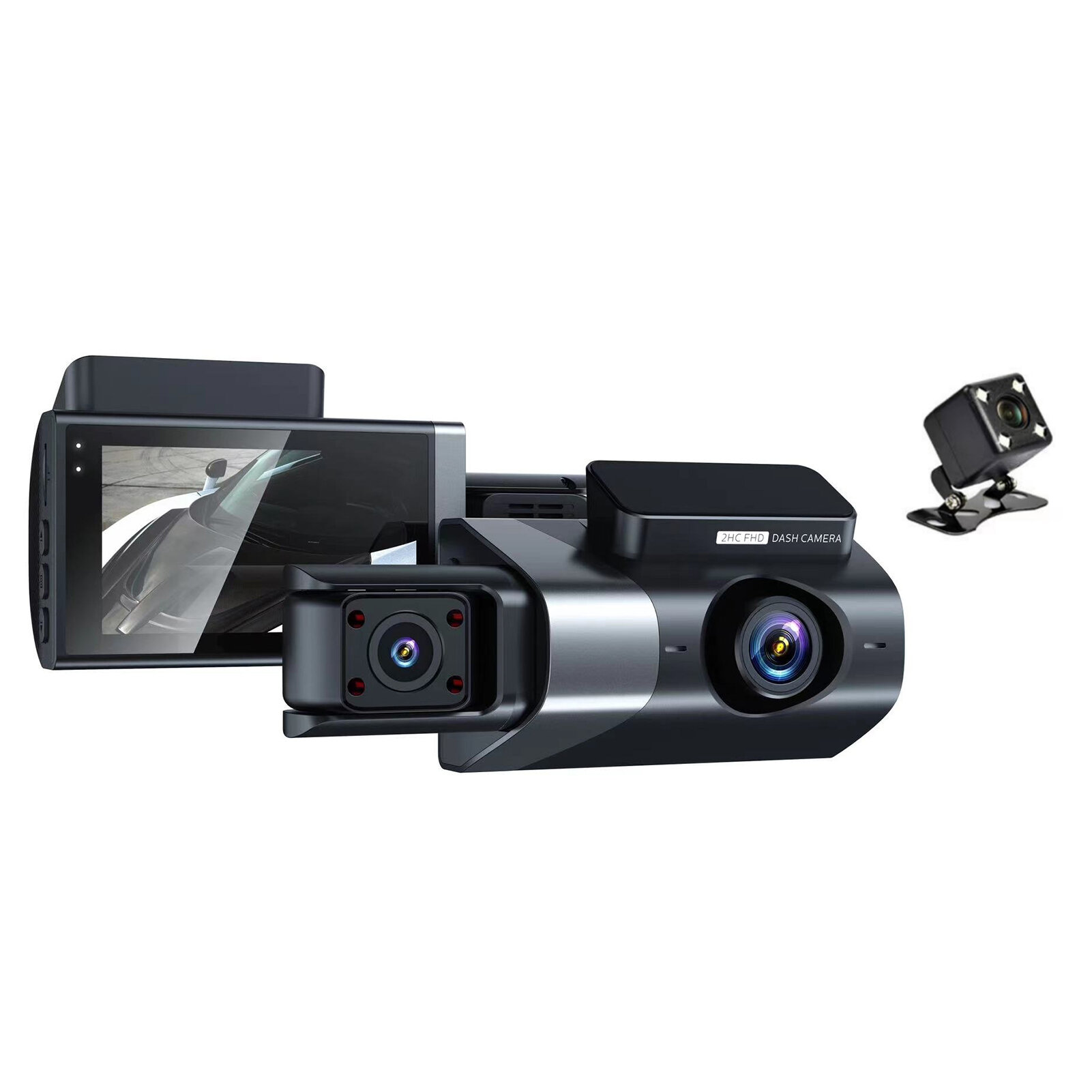 Триple Camera Dash Cam 1080P HD Car DVR Car Security Camera 170° Ultra-Wide Angle Infrared Night Vision 24h Loop Recording Parking Monitoring черный 21*11*8cm 90g 1 Front Mounted Recorder 1 Rear Camera 1 Car Charger 1 USB Cable 2 Adhesive Sticker 2