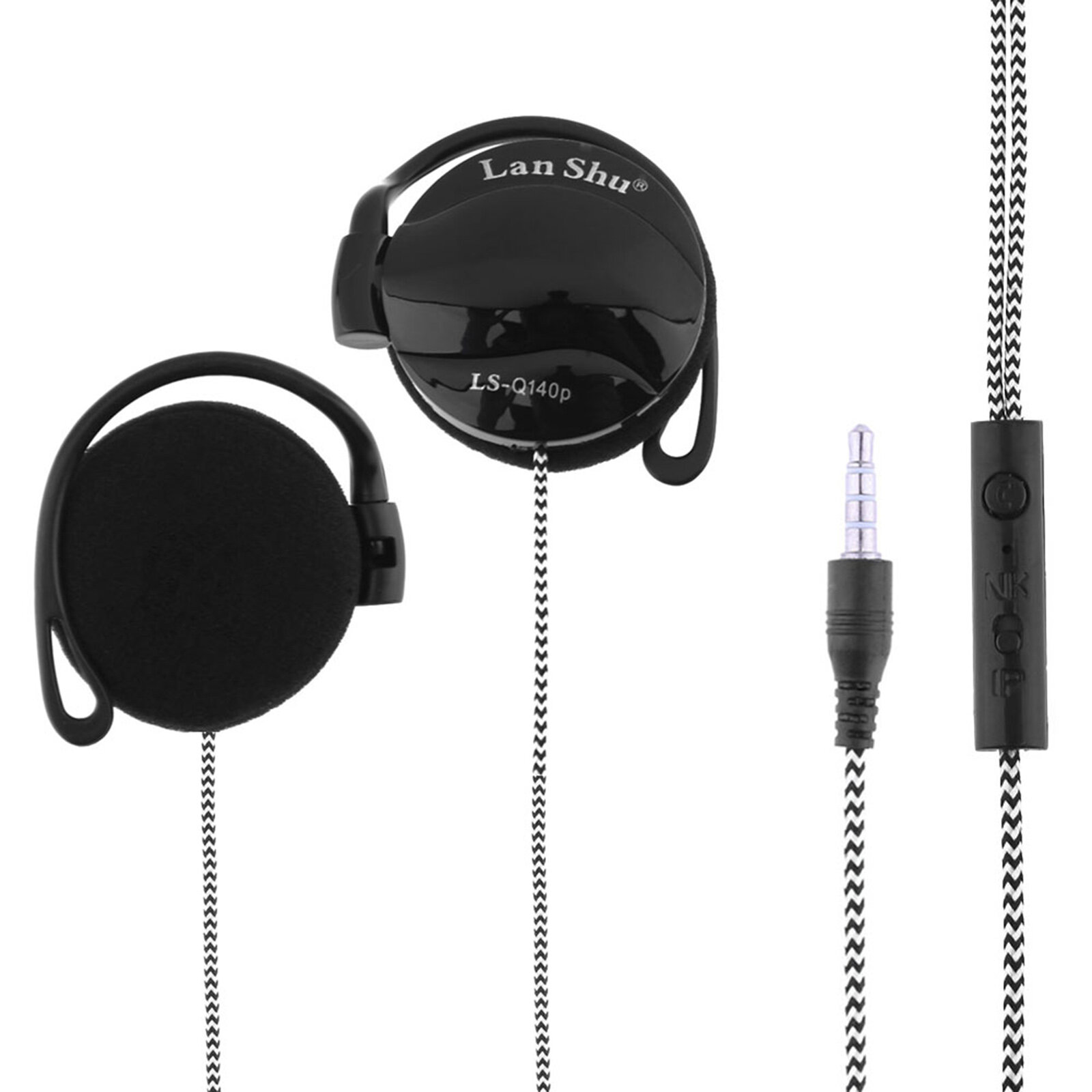 Наушники LS-Q140P Sport 3.5mm Ear-Hook с микрофоном и регулировкой по проводу для телефона, черный/белый/серебристый/синий/красный, импеданс 16Ω, чувствительность 123±3dB, диапазон частот 20-2000Гц, длина кабеля 120см, коэффициент искажений 0.3%, диаметр