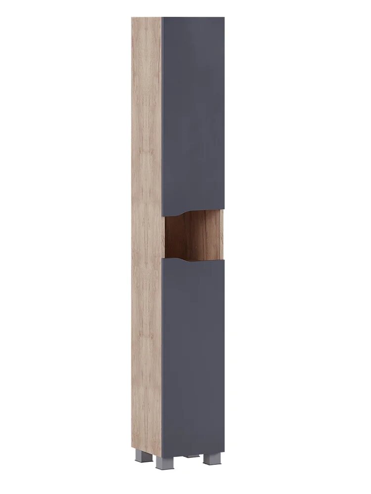 Шкаф-пенал для ванной Vigo Wave 300 напольный, 30 см, серый, светлое дерево, матовый, шкаф пенал с полками, с дверками