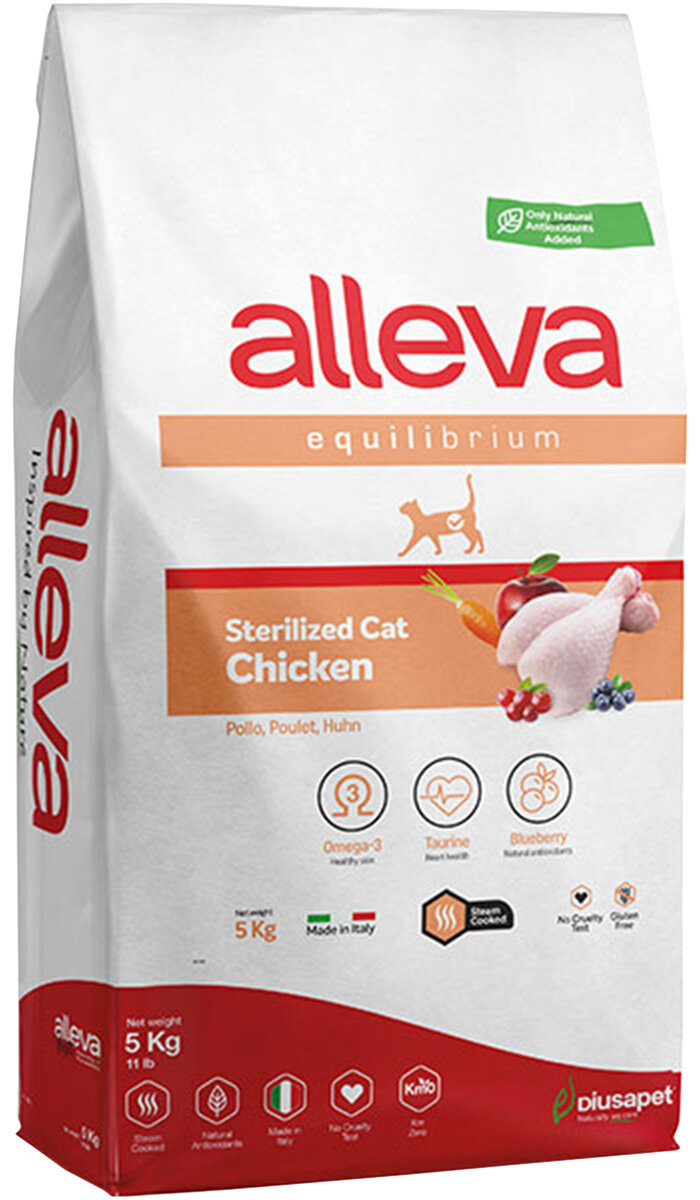 Корм сухой Alleva Equilibrium Adult Cat Sterilized Chicken для взрослых кастрирированных котов и стерилизованных кошек, курица, 5 кг