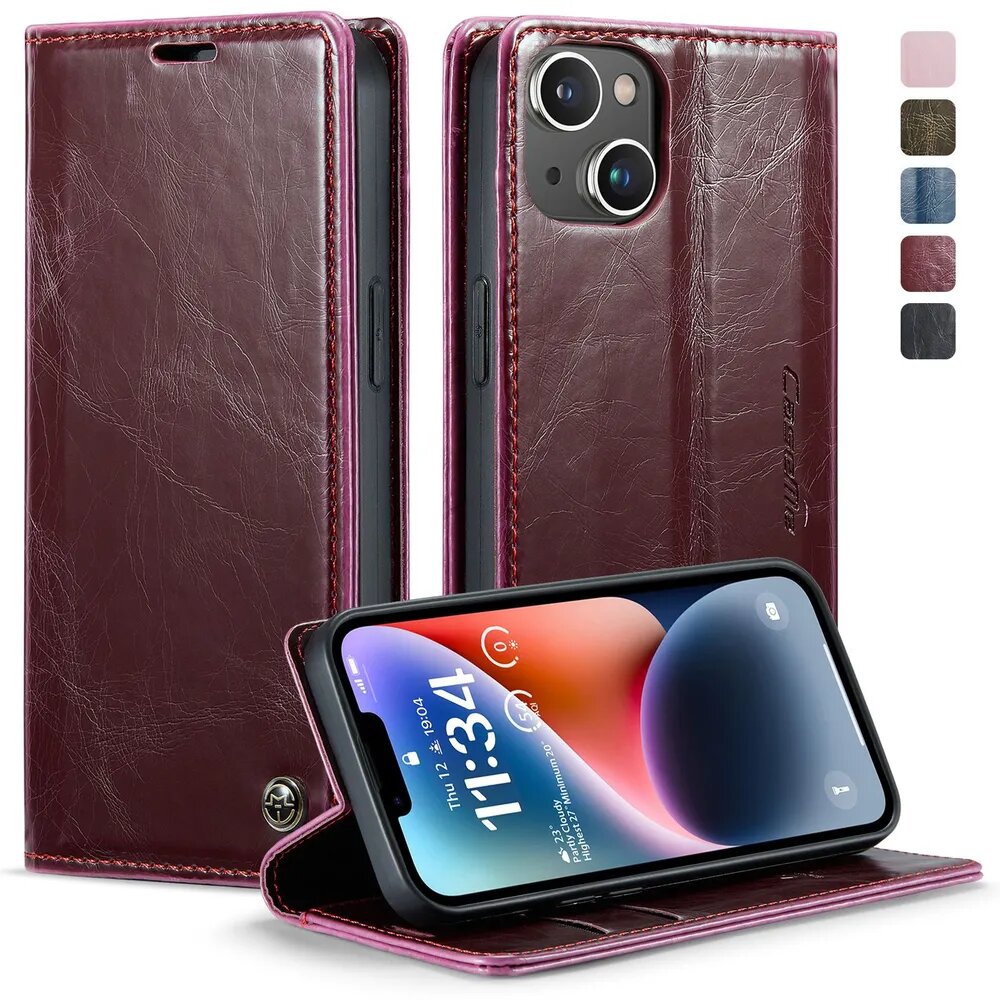 CaseMe Кожаный книжка чехол для Apple iPhone 13 / Эпл Айфон 13 с визитницей из экокожи