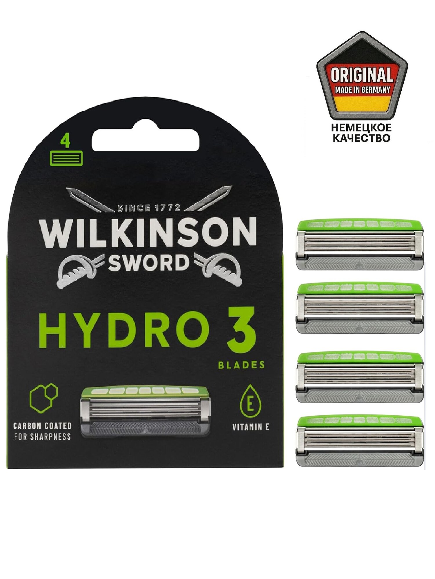 Wilkinson Sword Hydro 3 / Сменные кассеты для бритв Гидро, 4 шт.