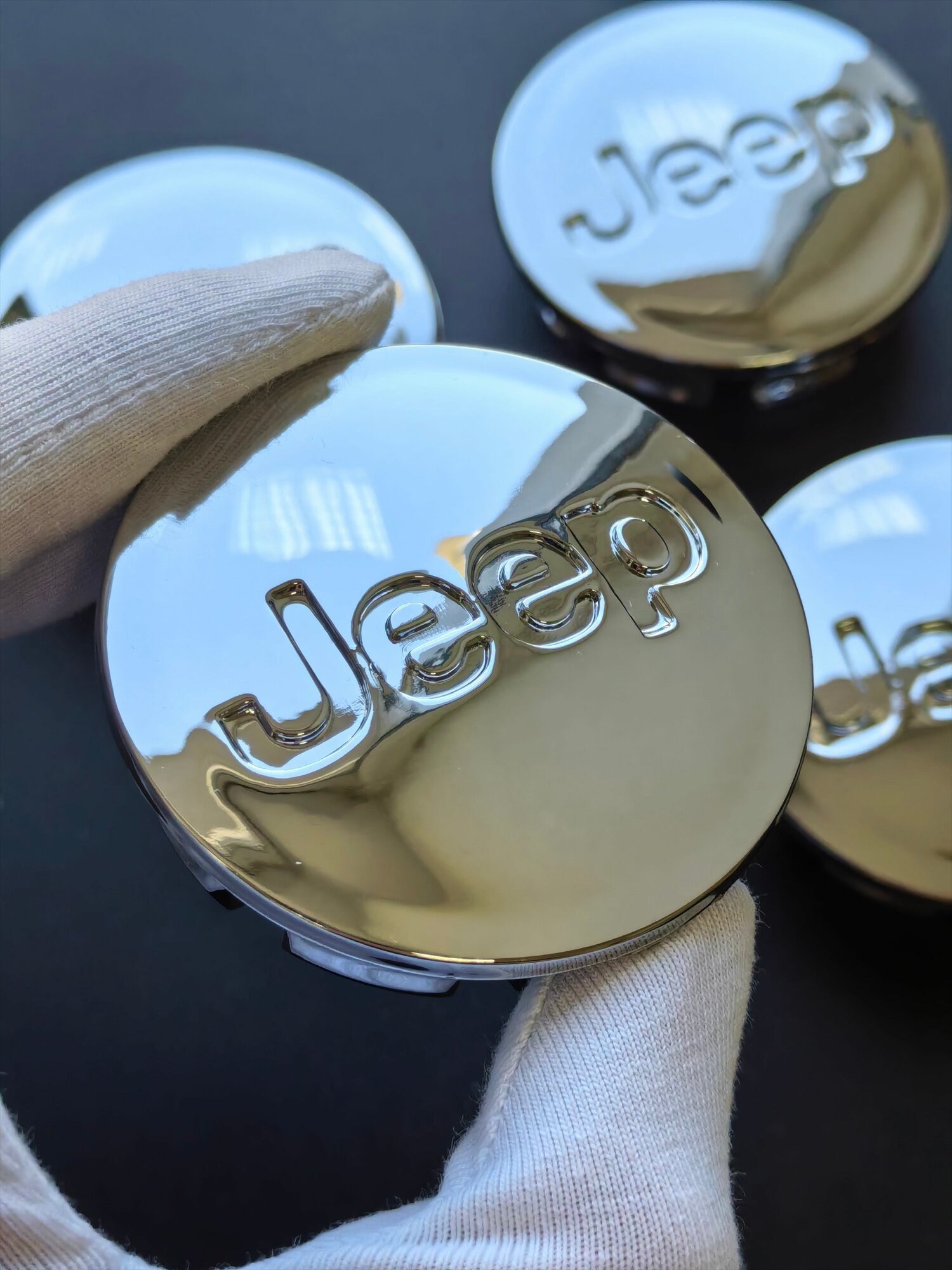 Заглушки на литые диски Jeep 55мм хром. Колпачки на диски Джип 4шт