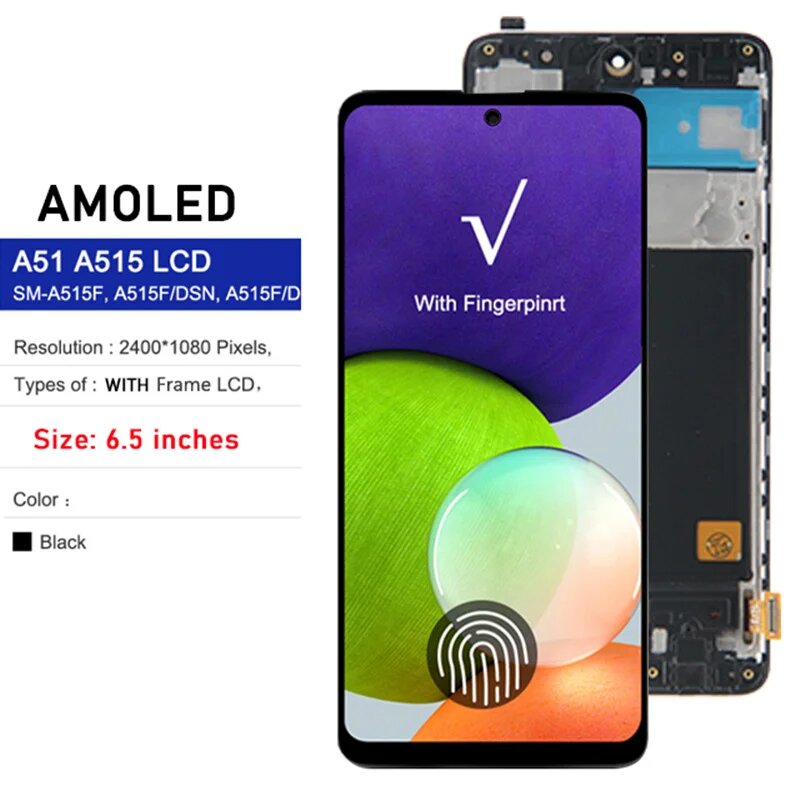 Дисплей Samsung Galaxy A51 A515F/DSN/FD, 6.5" AMOLED с тачскрином, черный