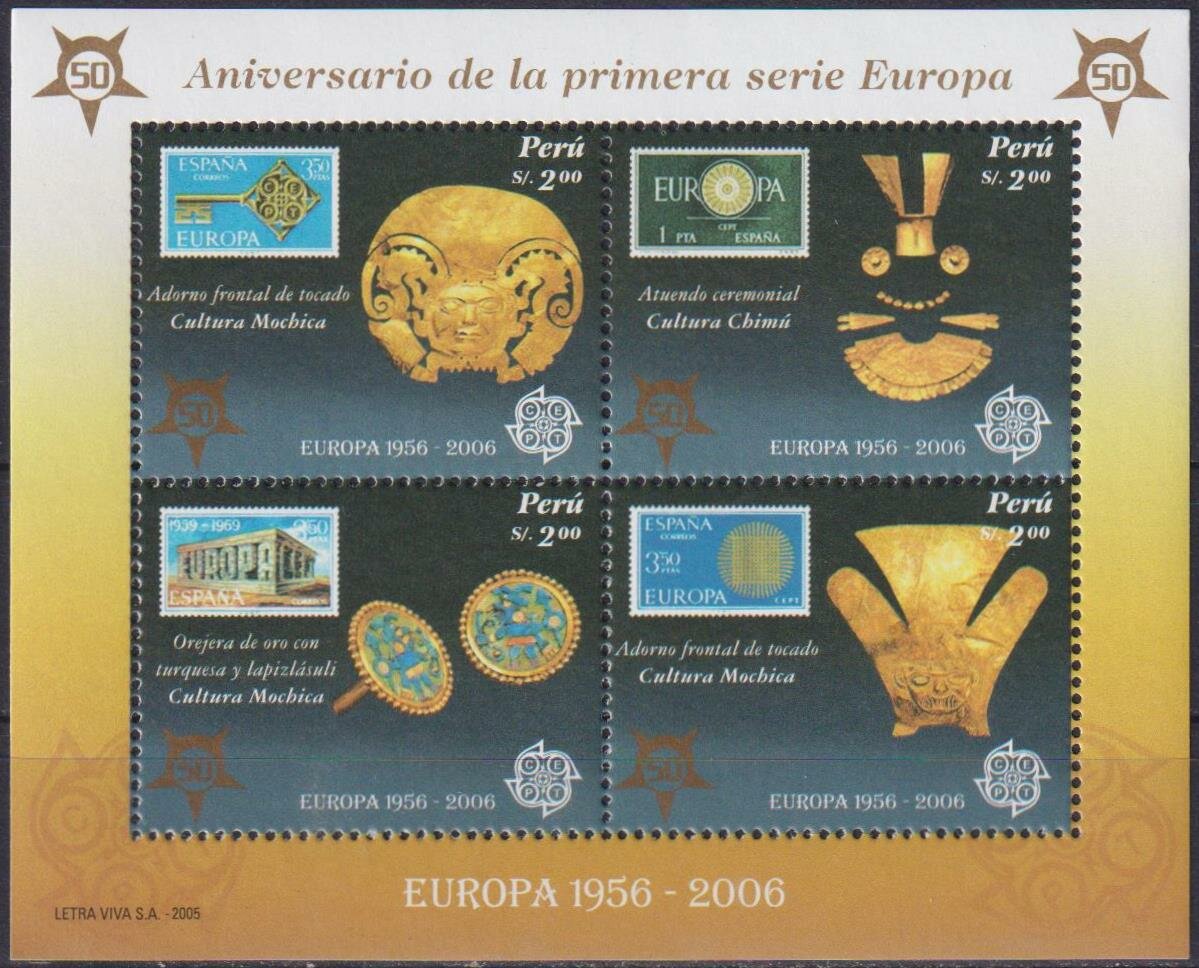 Почтовые марки Перу 2005г. "50 лет первой серии почтовых марок Европы" Искусство, Марки на марках MNH