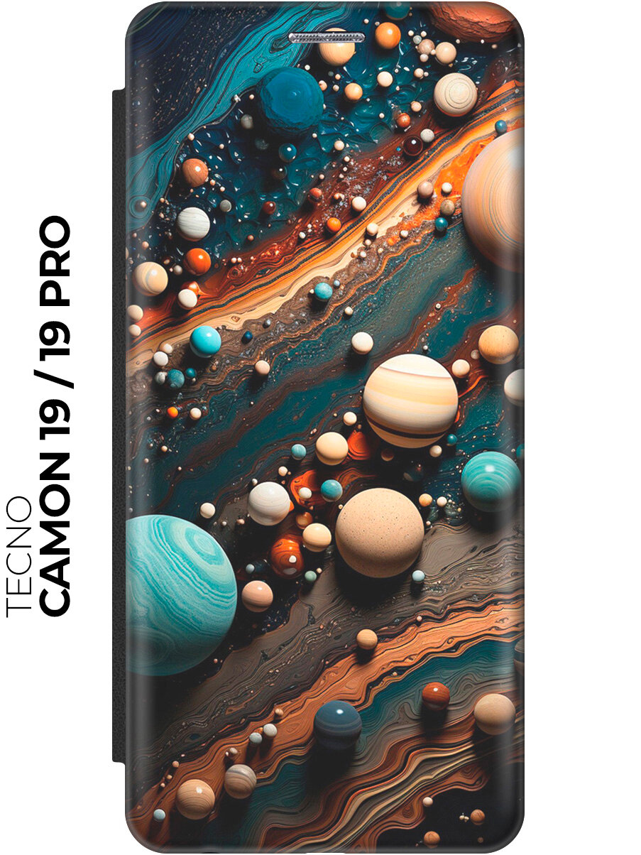 Чехол-книжка на Tecno Camon 19 / 19 Pro / Техно Камон 19 / 19 Про с рисунком "Шары на мраморном полу" черный