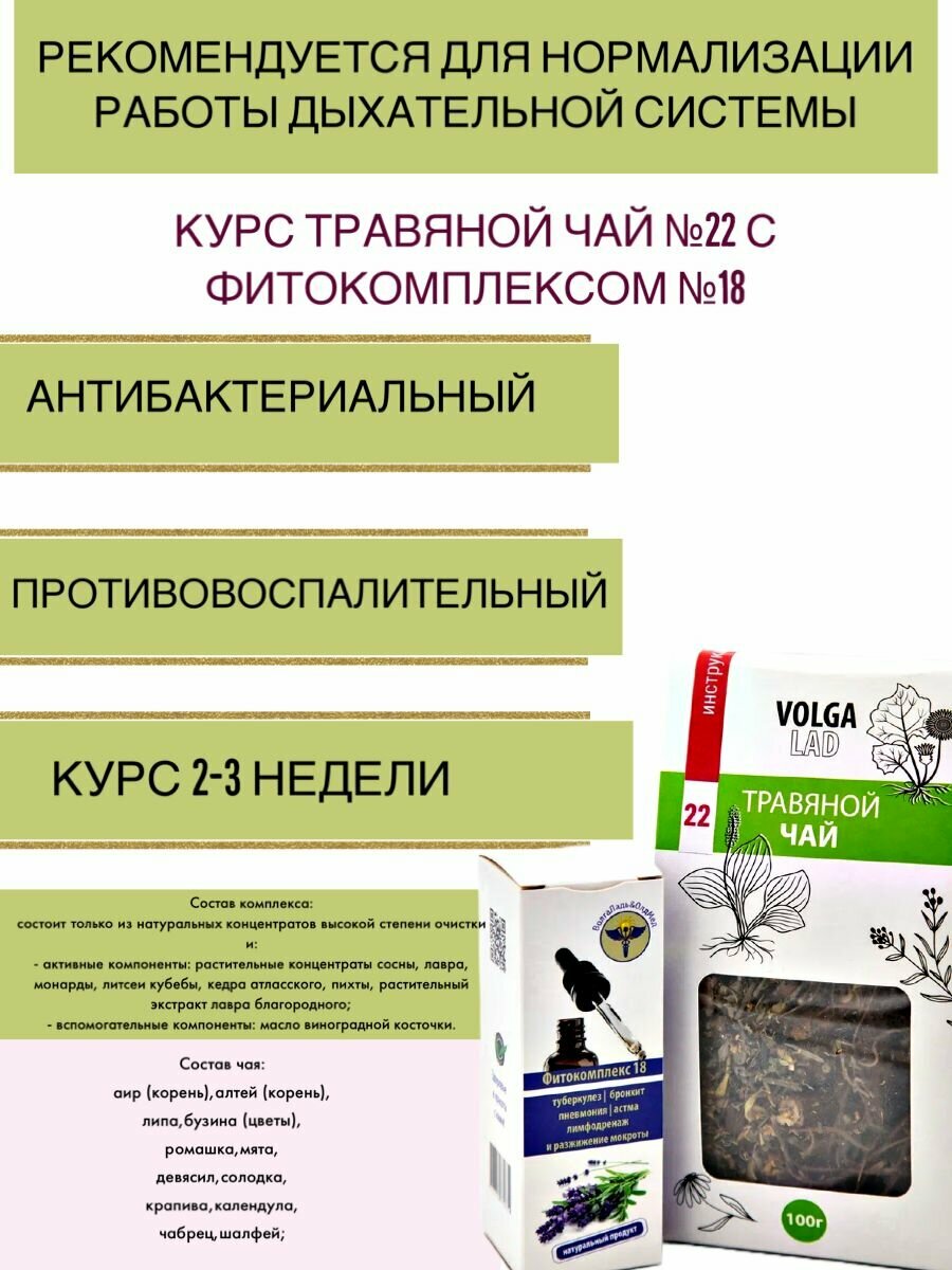 Набор для нормализации работы дыхательной системы Травяной чай ВолгаЛадь-22 с фитокомплексом №18 2 шт 70/10 г