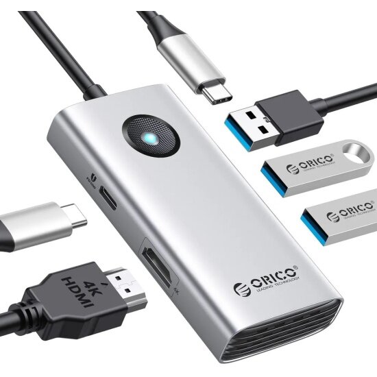 Мультифункциональная док-станция Orico PW11-5P USB Type-C 5-в-1, серебристый