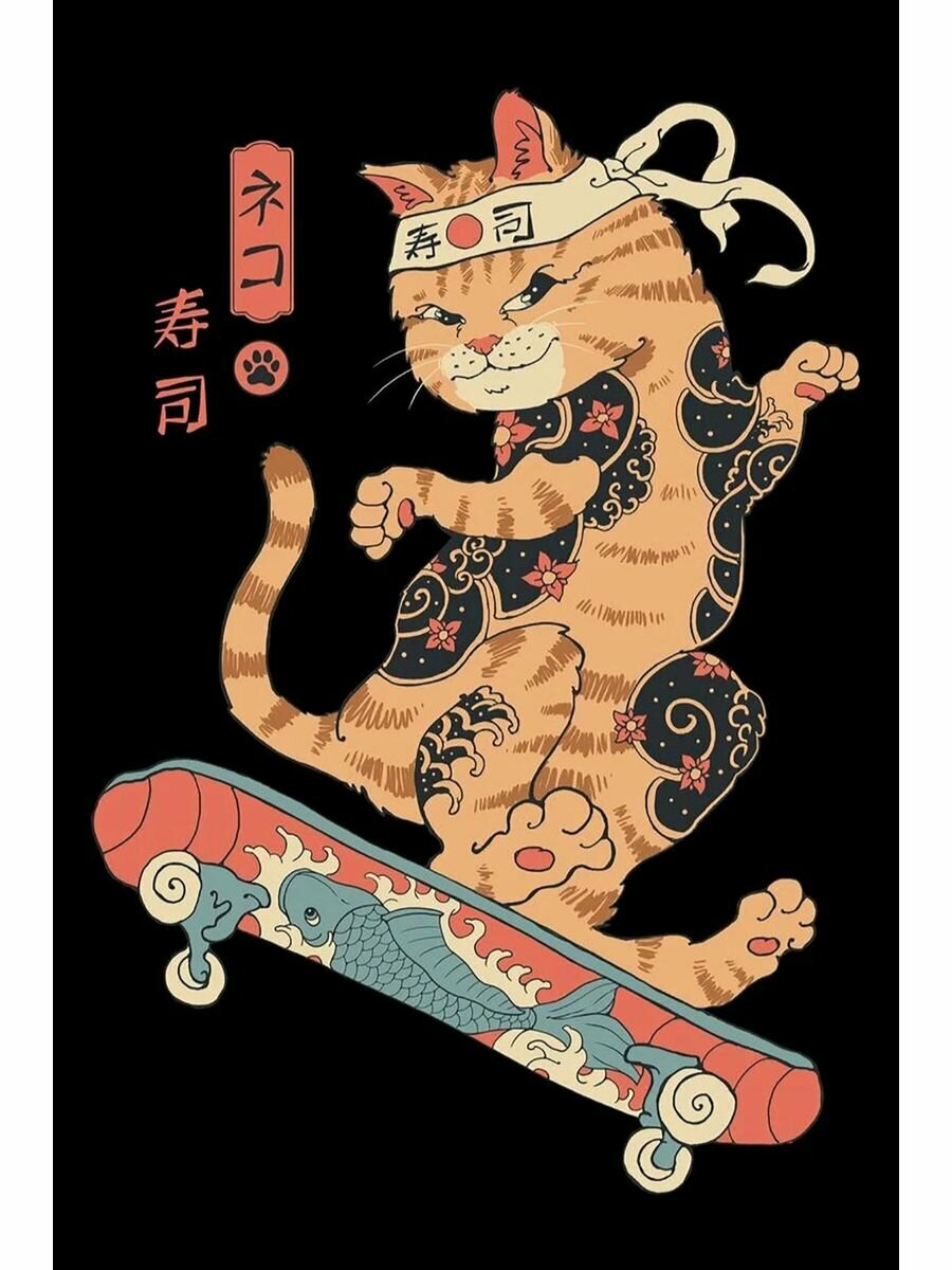 Постер "Кот на скейте"