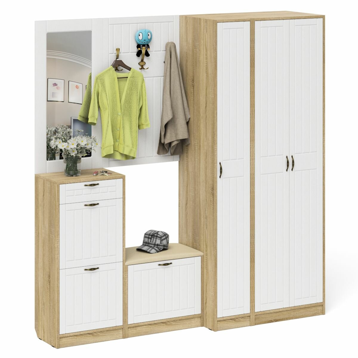 Набор модульной мебели для прихожей Мебельный двор П-6-500 № 51 дуб сонома/белое дерево прованс