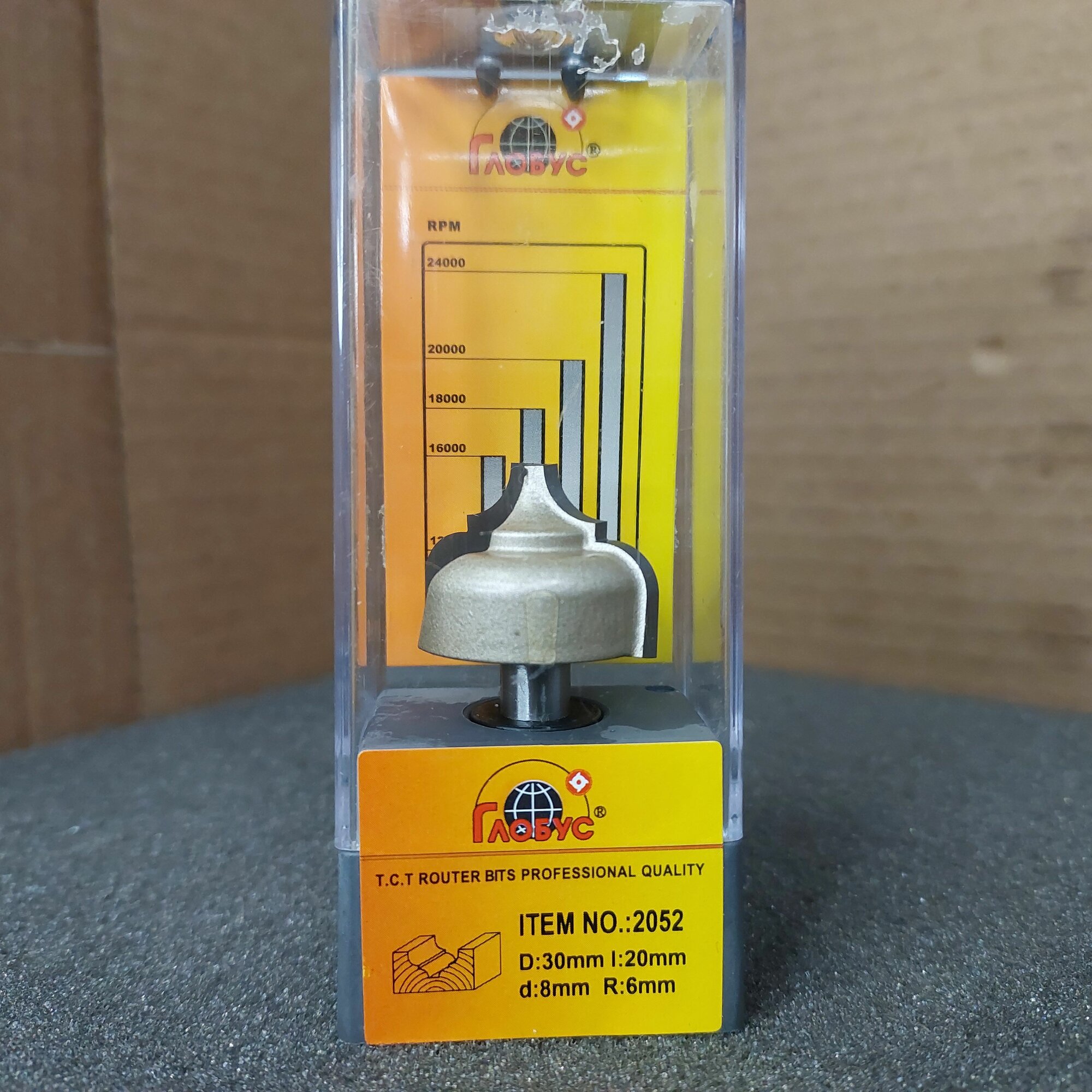 Фреза для фрезеровки фасадов ( псевдофиленка) Глобус 2052 пазовая фасонная D:30mm I:20mm d:8mm R:6mm Арт:2052D30d8