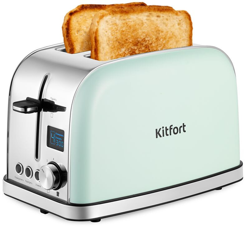 Тостер KitFort КТ-4098 мятный/серебристый корпус нержавеющая сталь