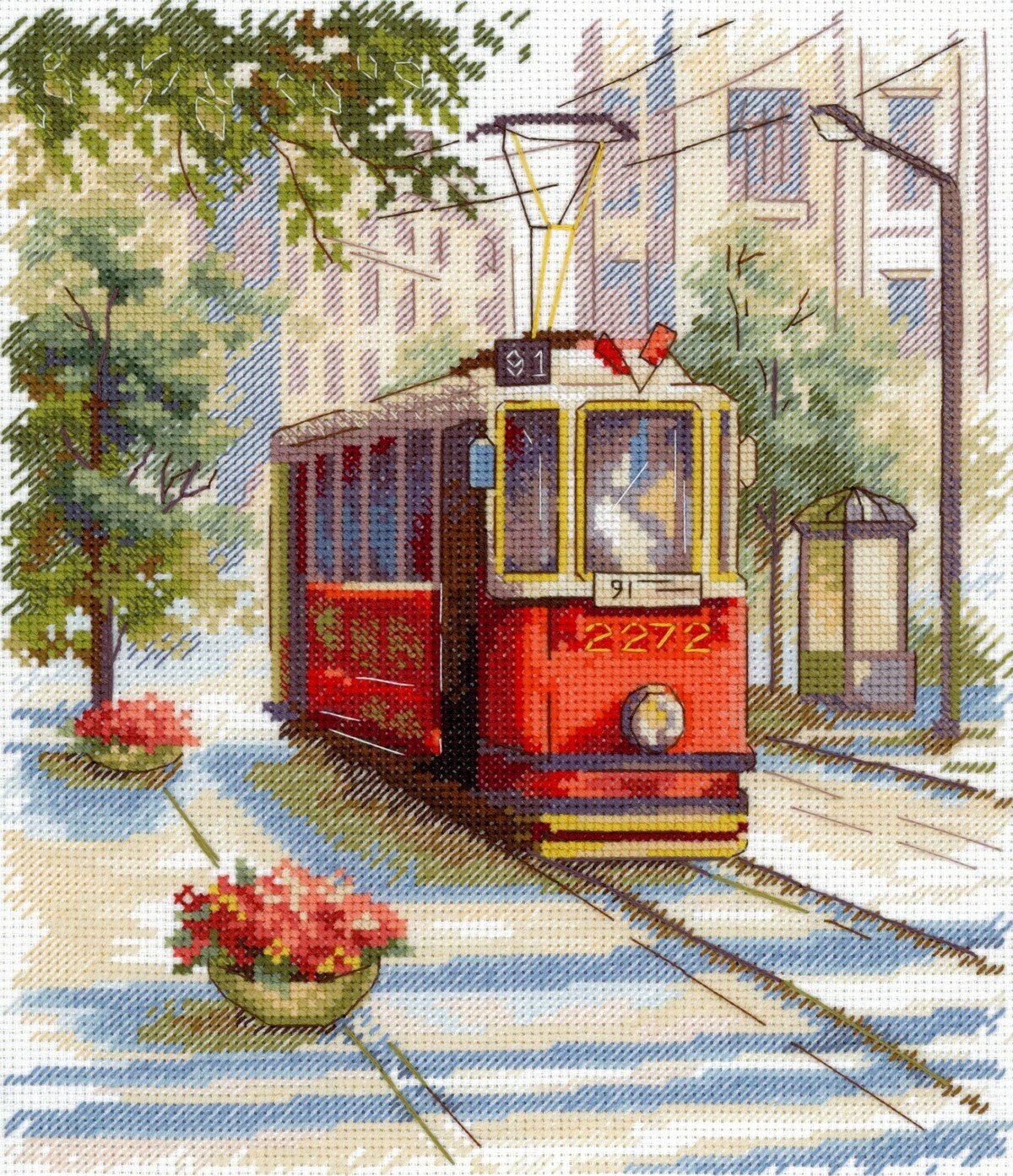 Вышивка Старый трамвайчик 21x18 см.