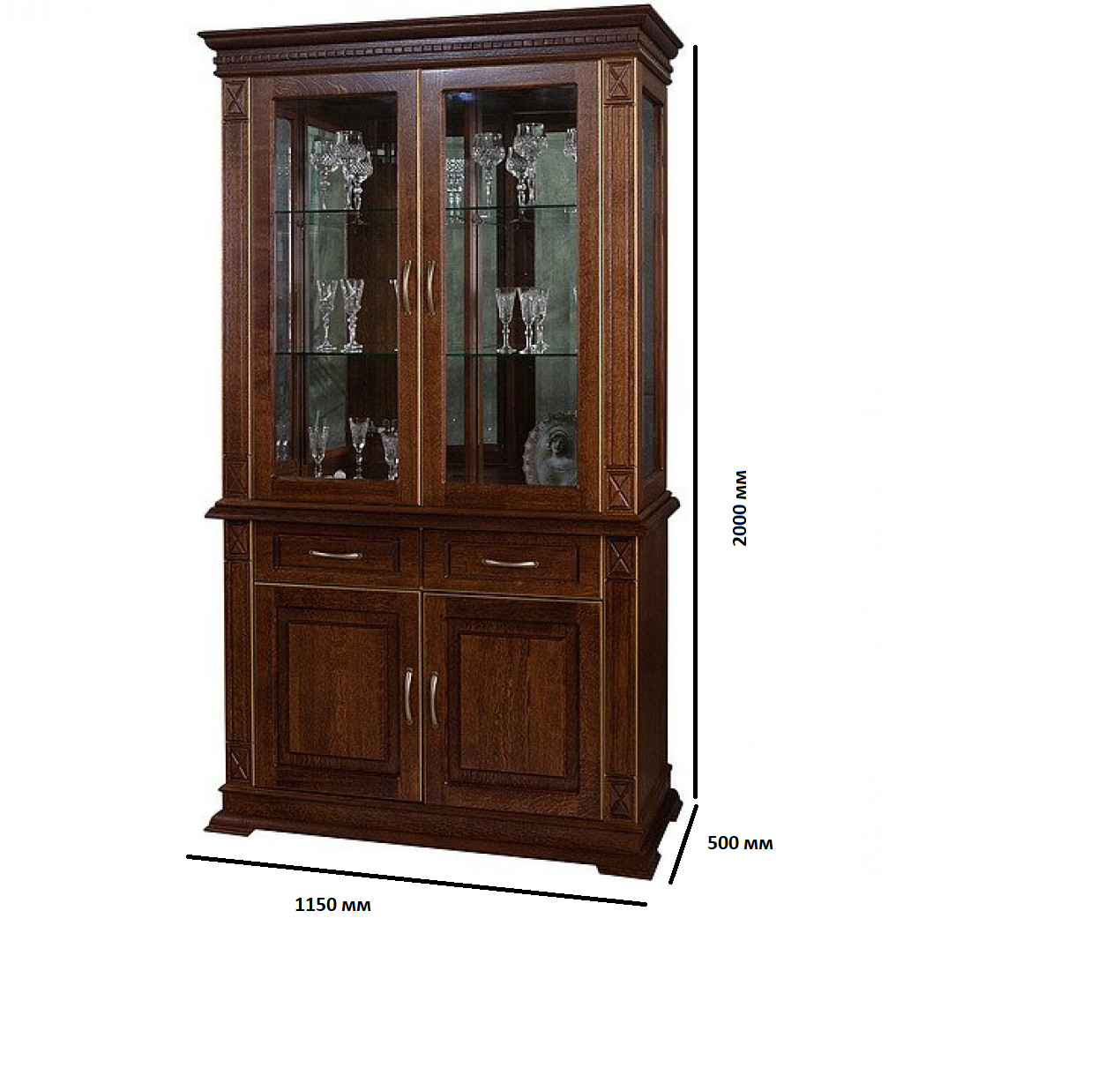 Шкаф-витрина , Верди Premium 073 каштан 3, 115*50*200, массив дерева.