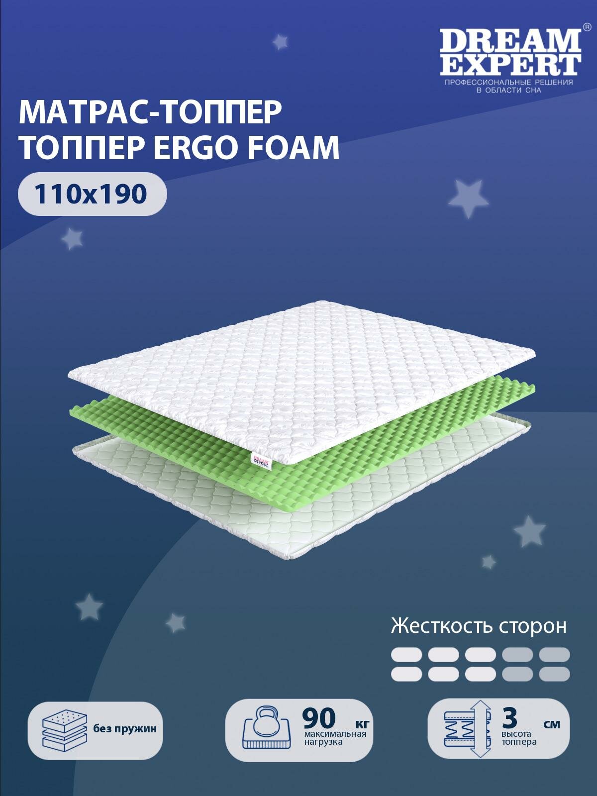 Матрас-топпер DreamExpert Ergo Foam тонкий матрас на диван или кровать 110x190