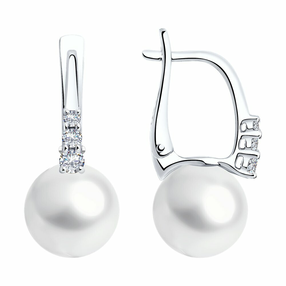 Серьги, белое золото, 585 проба, фианит, жемчуг пресноводный культивированный