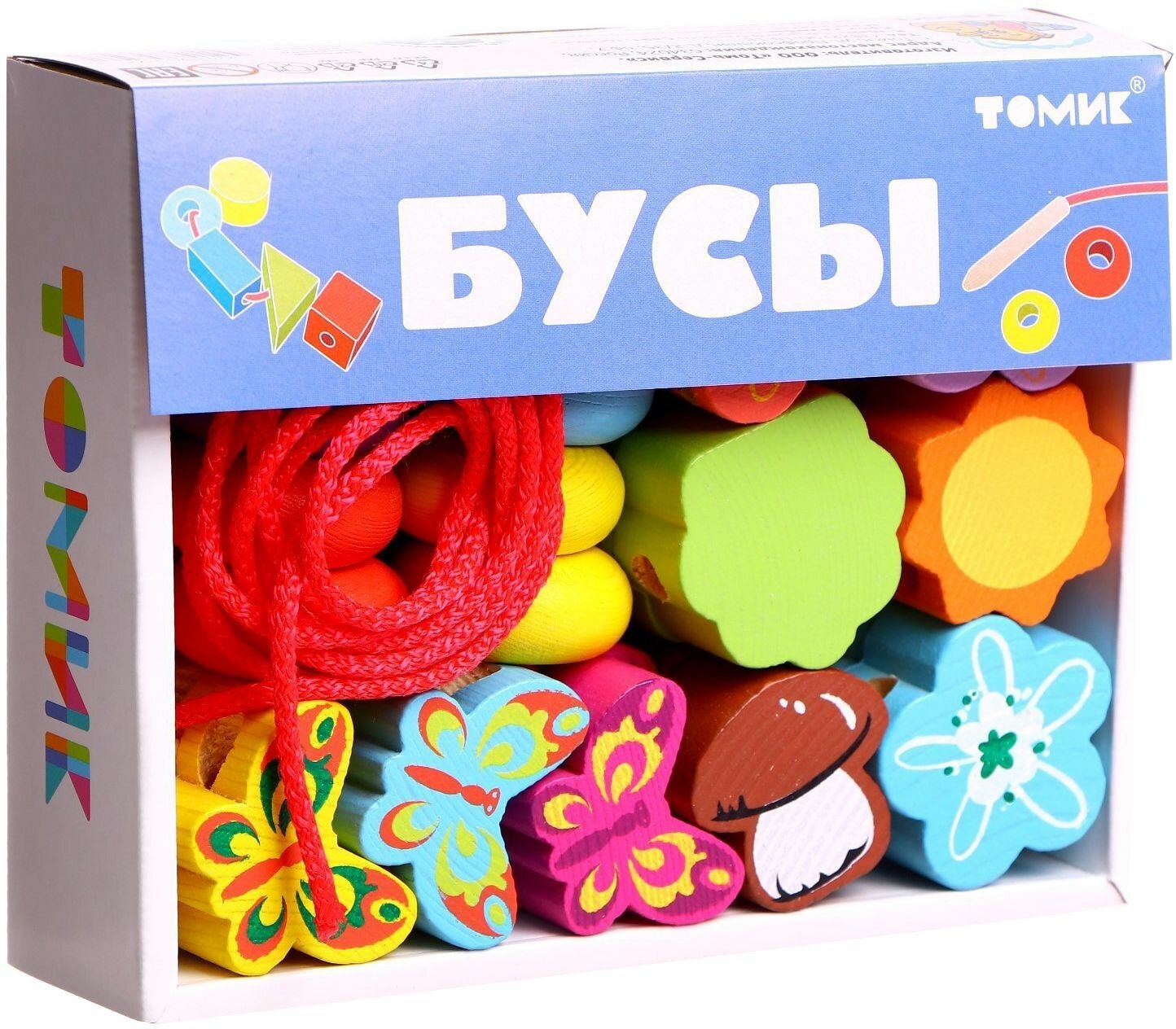 Развивающая игра-шнуровка "Бусы. Полянка", логический игровой набор из 29 деревянных деталей для изучения счета, цвета и формы, для мелкой моторики рук