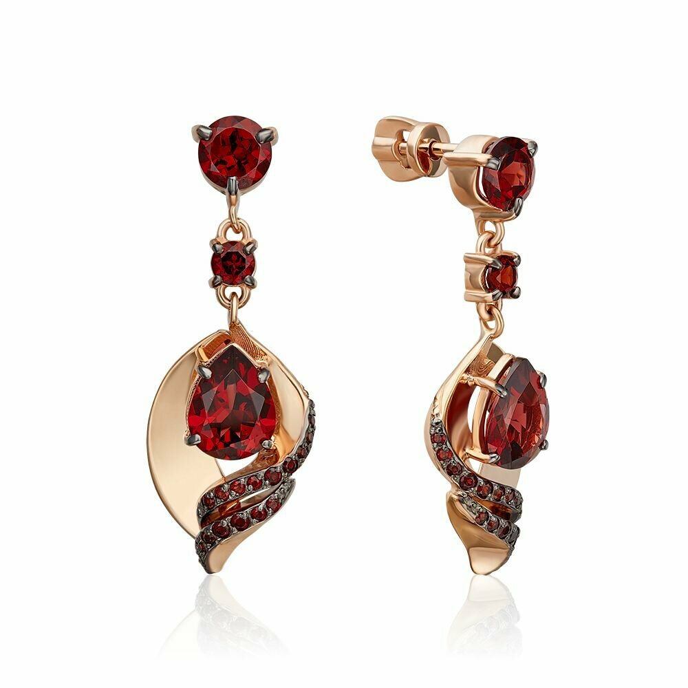 Серьги пусеты, красное золото, 585 проба, гранат