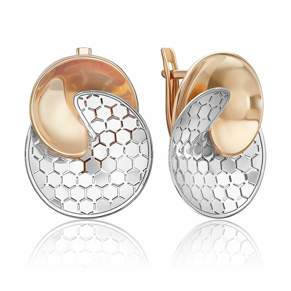 Серьги, комбинированное золото, 585 проба, родирование