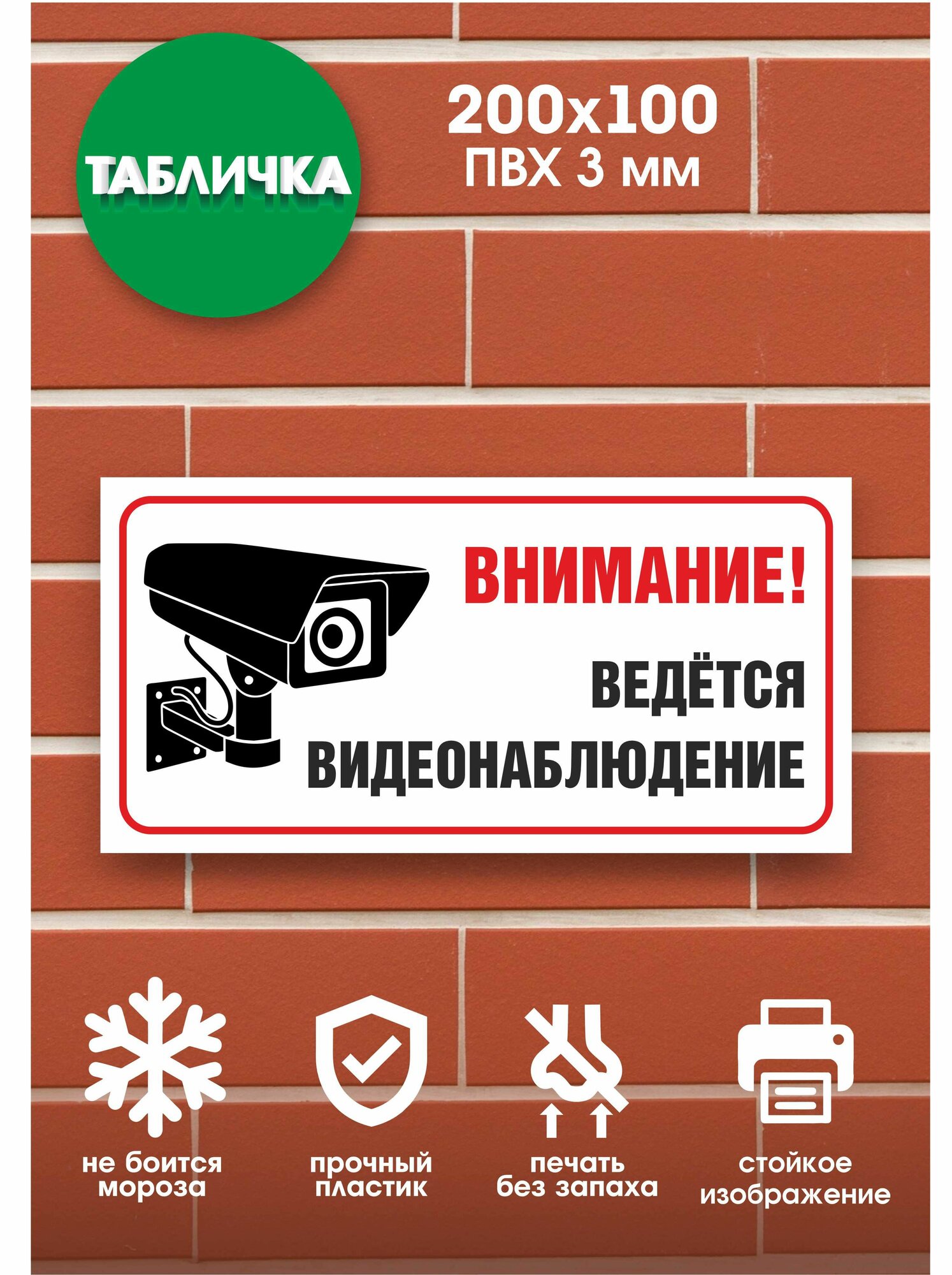Табличка видеонаблюдение для улицы и помещения 20х10см