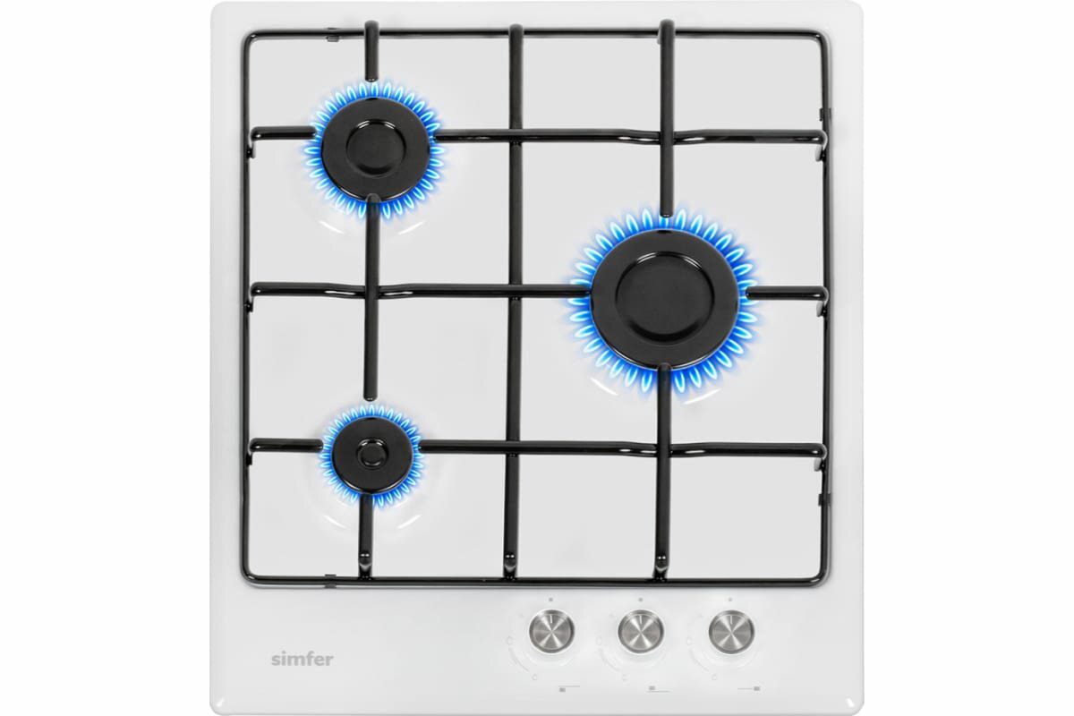 Газовая варочная панель Simfer H45V30W470 (эмалированные решетки, автоподжиг, белая)