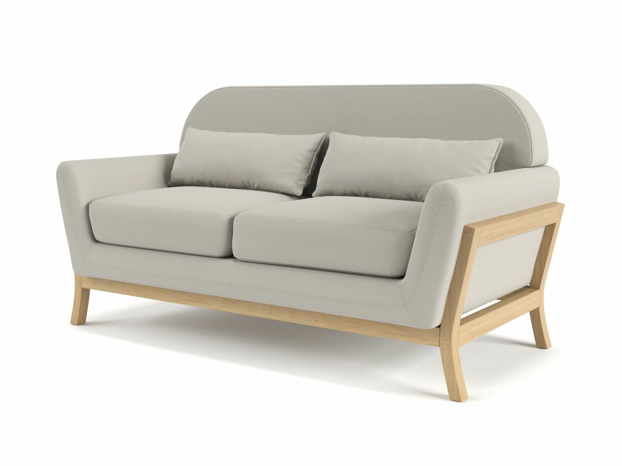 Маленький диван Arsko Эдди серый-сосна, велюр, прямой, в гостиную, в прихожую, на балкон, на ножках, скандинавский лофт