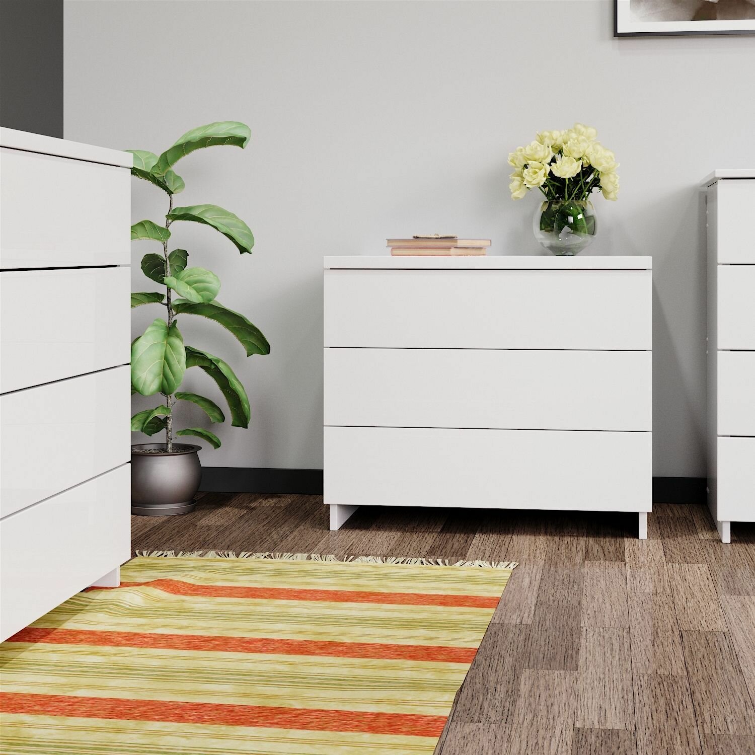 Комод для одежды и вещей белый с 3 ящиками domokomod 66*50*59